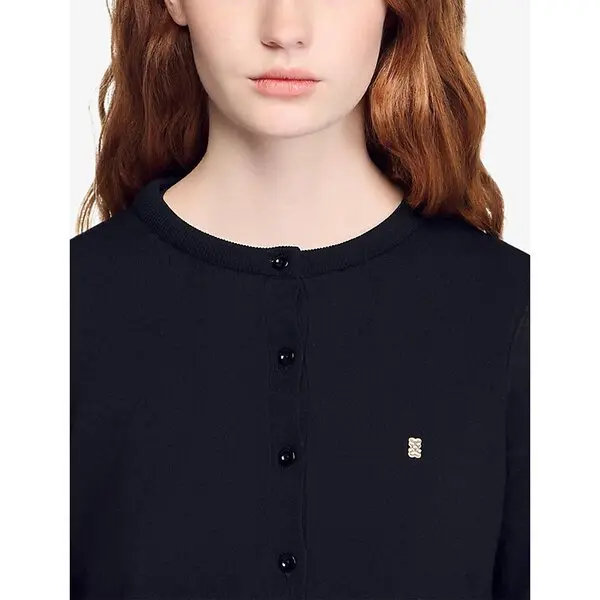 Sandro Cropped Padded-collar Cotton-blend Cardigan