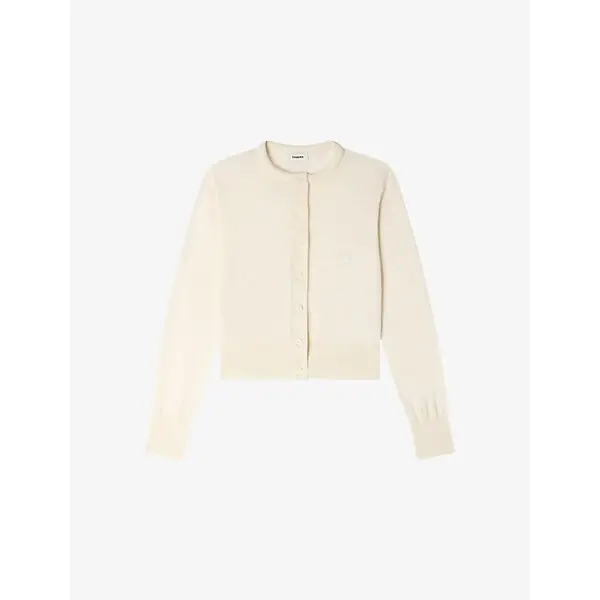 Sandro Cropped Padded-collar Cotton-blend Cardigan - Ecru