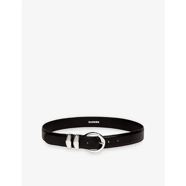 Sandro Smooth Buckle-embellished Leather Belt - Black