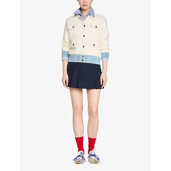 Sandro Denim-hem Knitted Cardigan