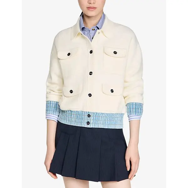 Sandro Denim-hem Knitted Cardigan