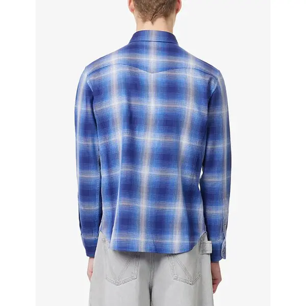 TOM FORD Check-print Long-sleeves Cotton-poplin Shirt - Navy Multicolor