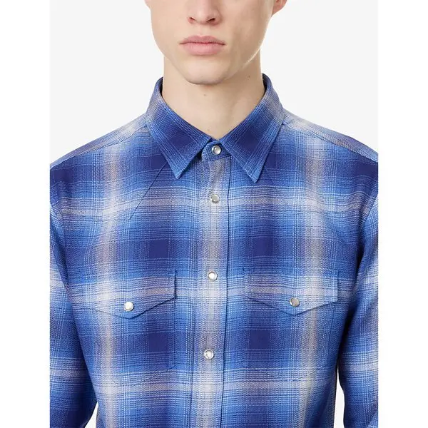 TOM FORD Check-print Long-sleeves Cotton-poplin Shirt - Navy Multicolor