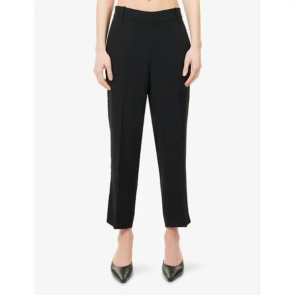 Vince Mid-rise Tapered-leg Stretch-woven Trousers - Black