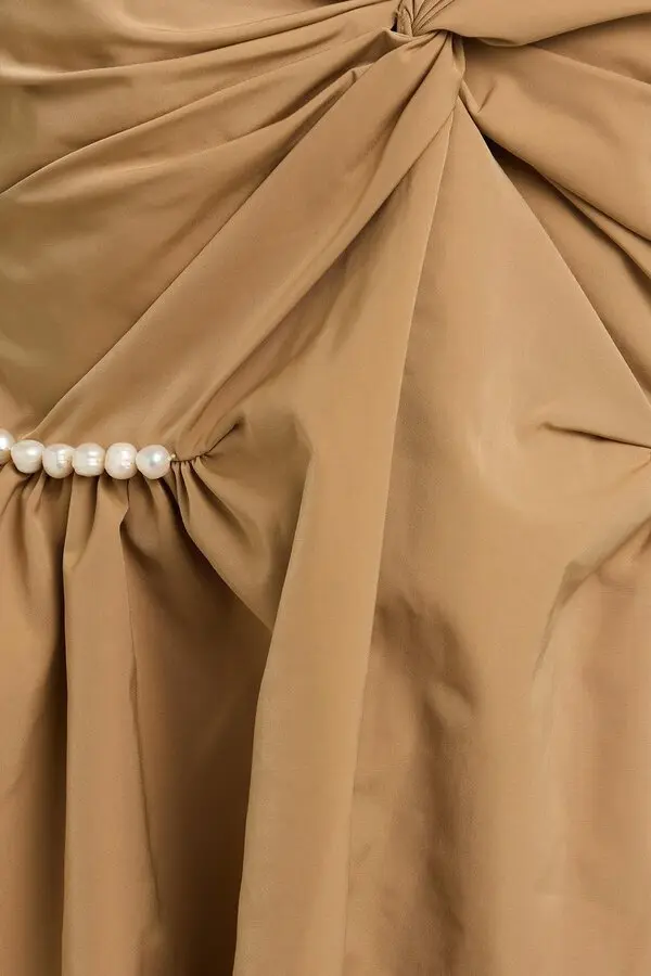 KIKA VARGAS Hebe Strapless Faux Pearl-embellished Woven Top - Sand