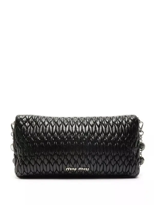 Miu Miu 2010s Matelasse Crystal Shoulder Bag - Black