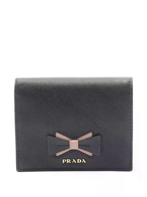 Prada 2010s Bow-detail Saffiano Leather Wallet - Black