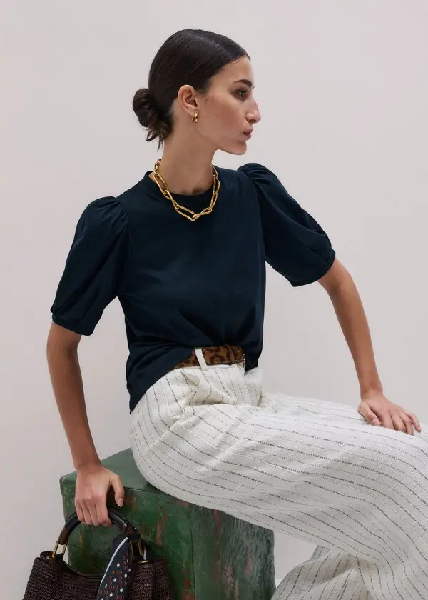 ME+EM Pouf Sleeve Swing Top - Navy