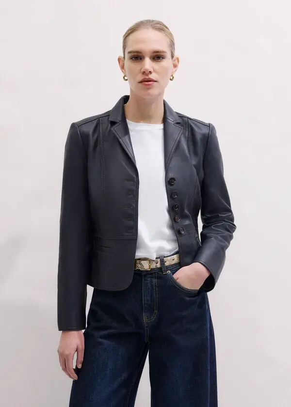 ME+EM Leather Luxe Short Fitted Blazer