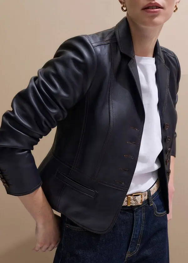 ME+EM Leather Luxe Short Fitted Blazer