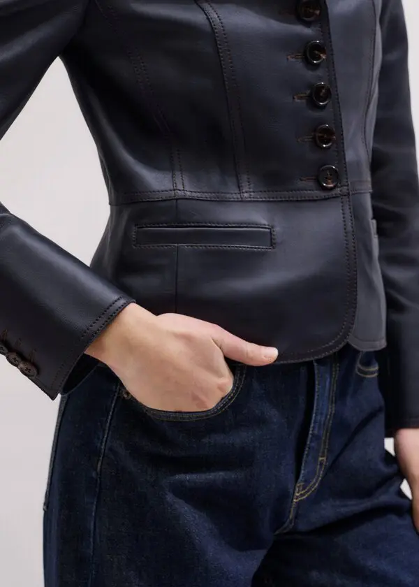 ME+EM Leather Luxe Short Fitted Blazer