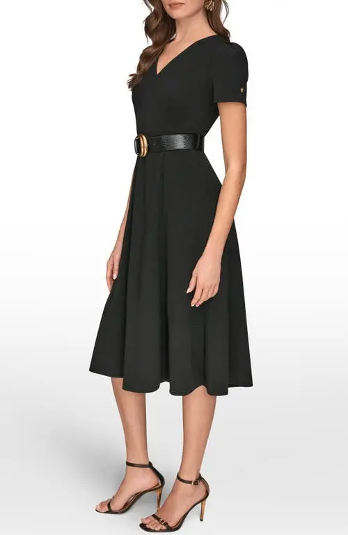 donna karan women's puff-sleeve belted a-line dress Donna Karan New York Belted Puff Sleeve Midi Dress In Black - 25% Off