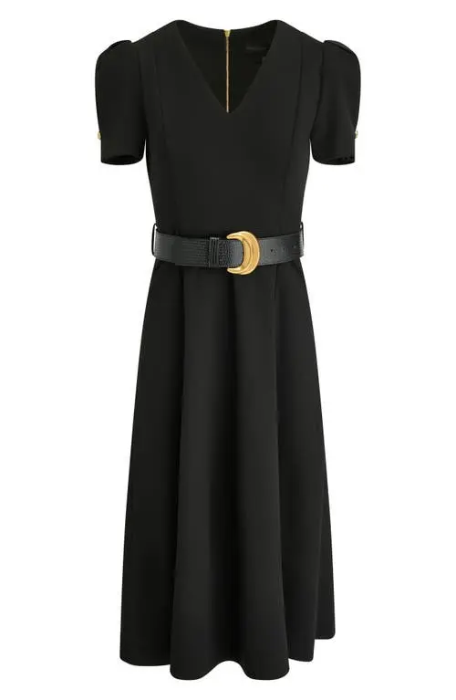 donna karan women's puff-sleeve belted a-line dress Donna Karan Cotton Poplin Belted Midi Shirt Dress, Womens, 2, Cream