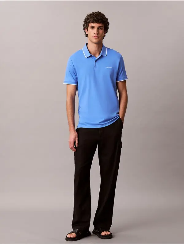 Calvin Klein Liquid Touch Tipped Polo Shirt - Blue Twilight