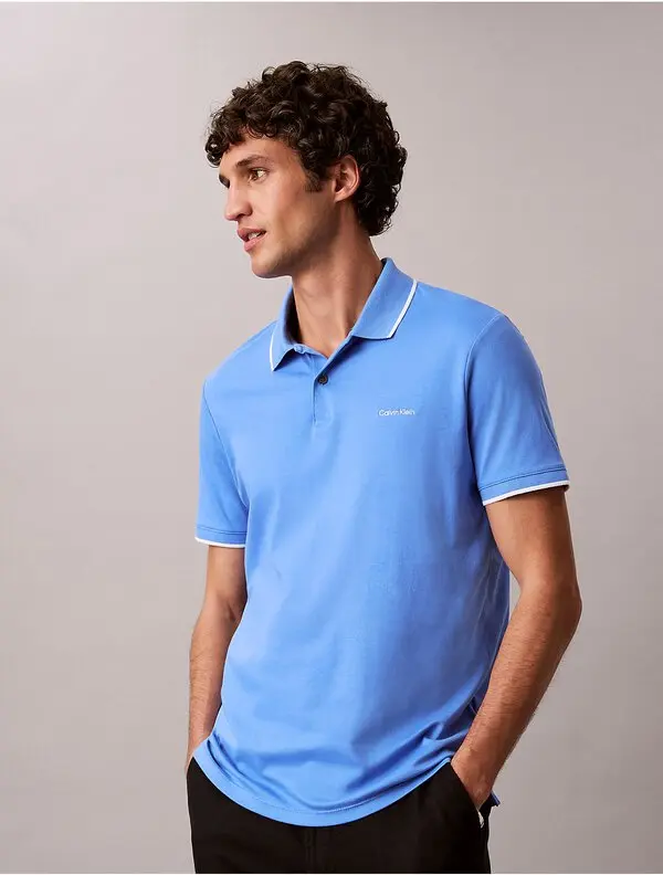 Calvin Klein Liquid Touch Tipped Polo Shirt - Blue Twilight