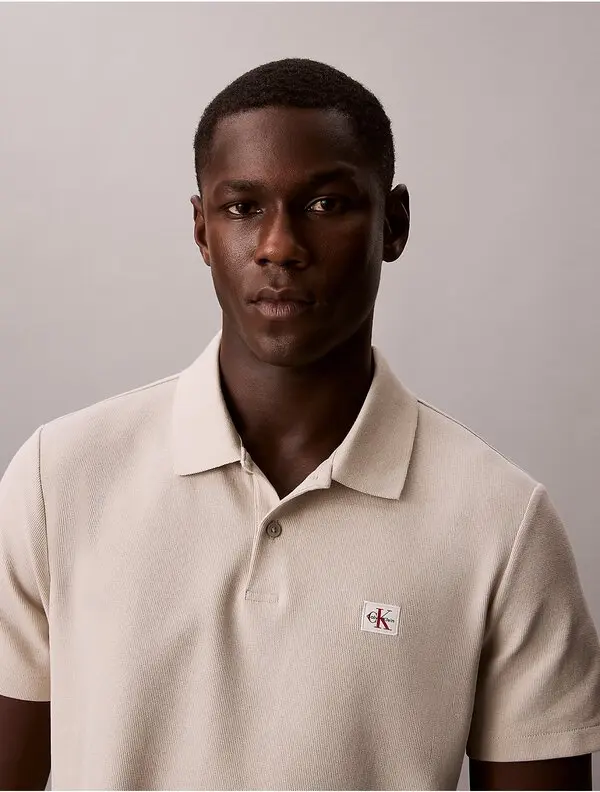 Calvin Klein Woven Monologo Classic Polo Shirt - Unbleached