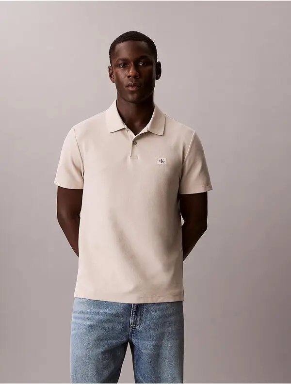 Calvin Klein Woven Monologo Classic Polo Shirt - Unbleached
