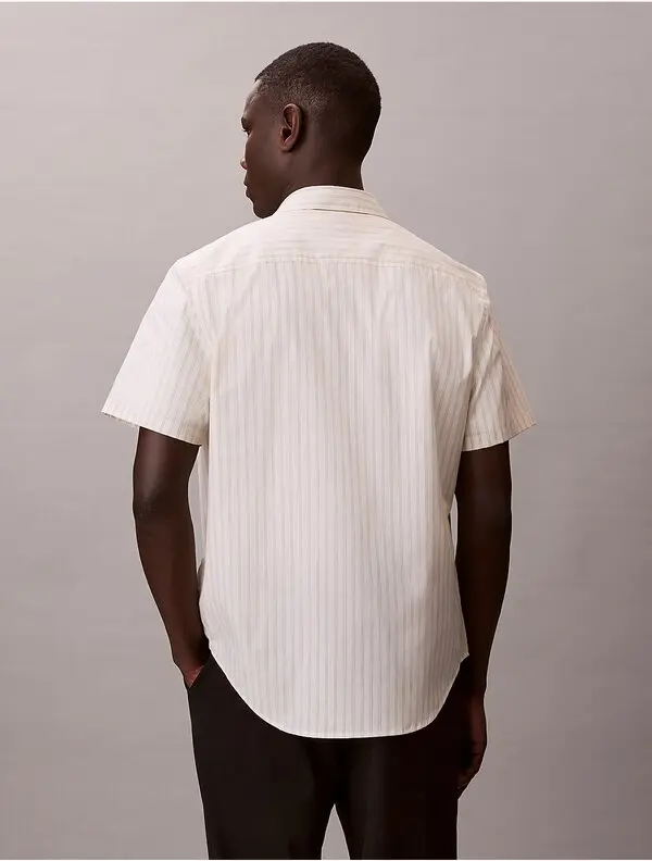 Calvin Klein Cotton Stretch Stripe Short Sleeve Button-down Shirt - Papyrus