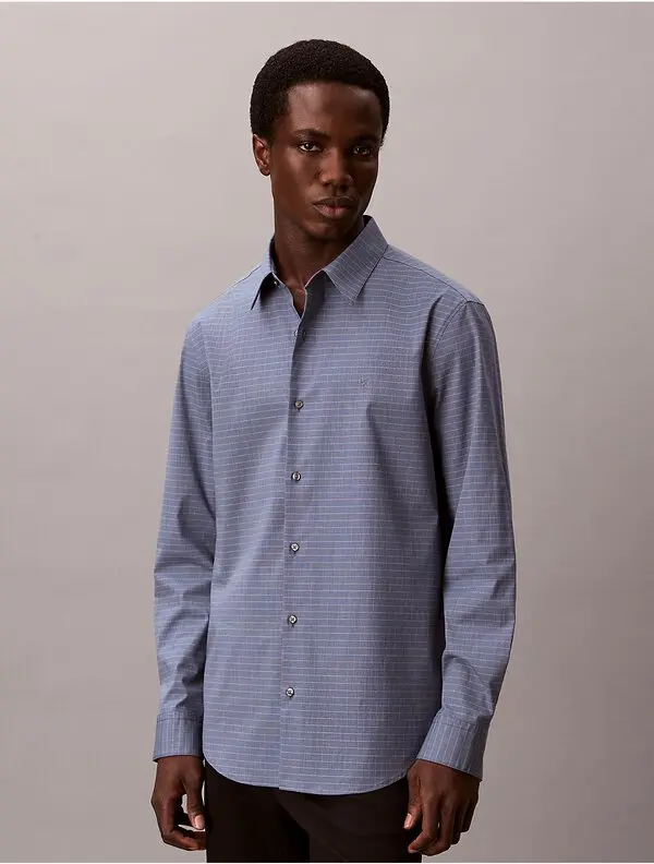 Calvin Klein Cotton Stretch Grid Button-down Shirt - Vintage Indigo