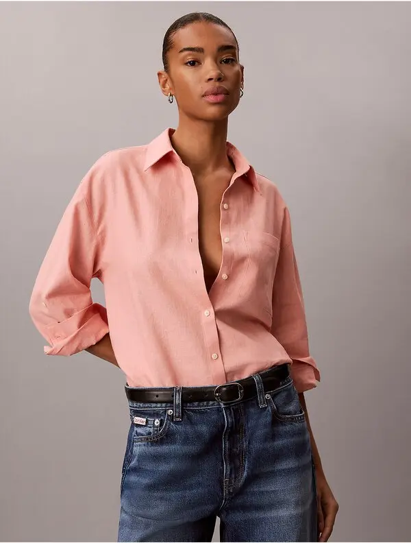 Calvin Klein Linen Blend Relaxed Button-down Shirt - Luminous Peach