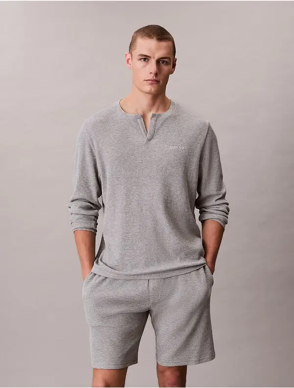 Calvin Klein Waffle Knit Henley Sleep Tee - Grey Heather
