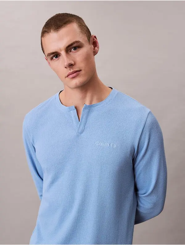 Calvin Klein Waffle Knit Henley Sleep Tee - Gulf Blue