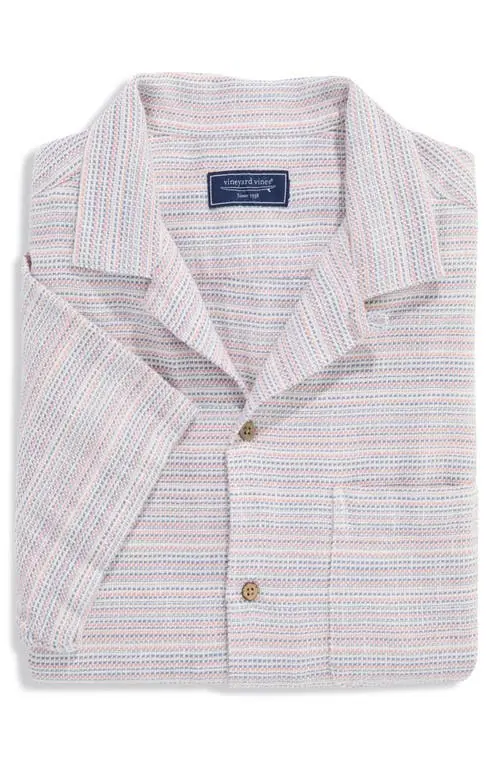Vineyard Vines Coral Stripe Cotton Camp Shirt