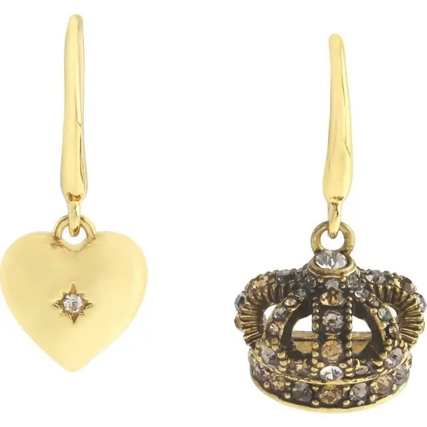 Kurt Geiger Crown & Heart Mismatched Drop Earrings - Gold/crystal