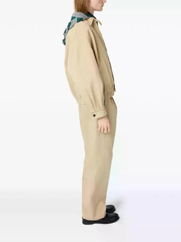 Miu Miu Oversized Zip-up Jacket With Embroidered Logo - Neutrals