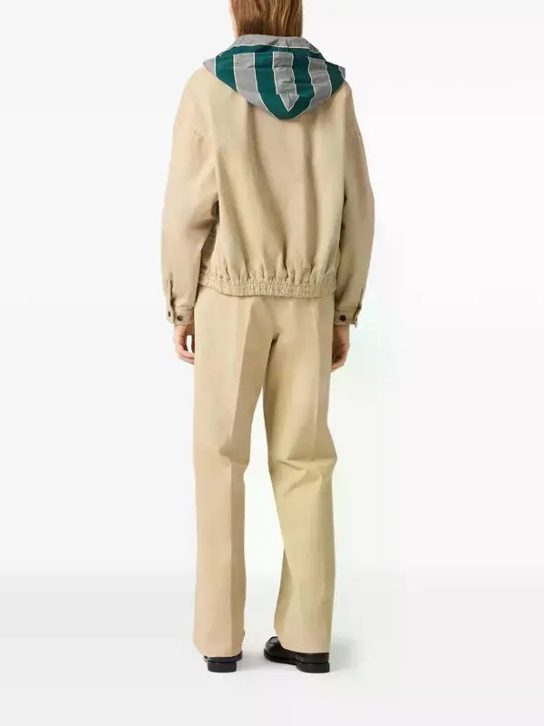 Miu Miu Oversized Zip-up Jacket With Embroidered Logo - Neutrals