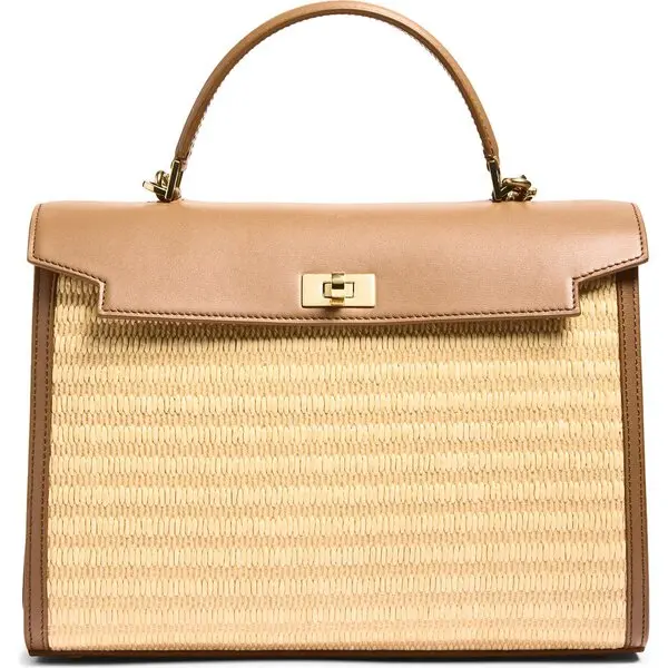 ANYA HINDMARCH Mortimer Leather & Raffia Top Handle Bag