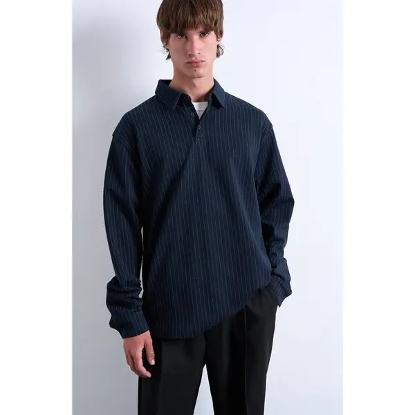 Topman Pinstripe Long Sleeve Polo