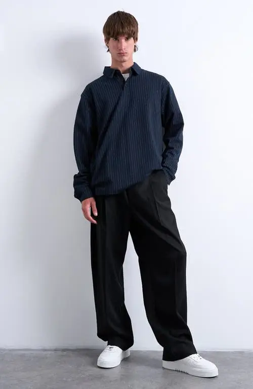 Topman Pinstripe Long Sleeve Polo