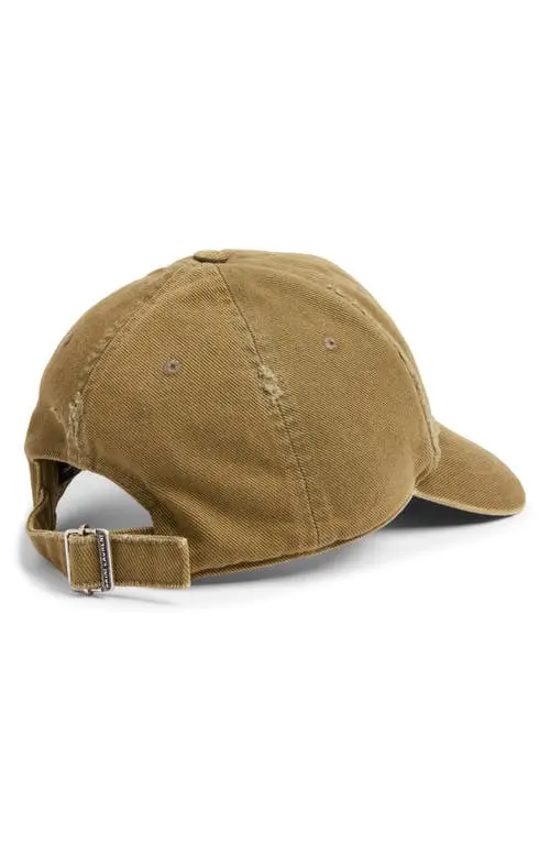 Saint Laurent Distressed Logo Embroidered Denim Baseball Cap - Khaki