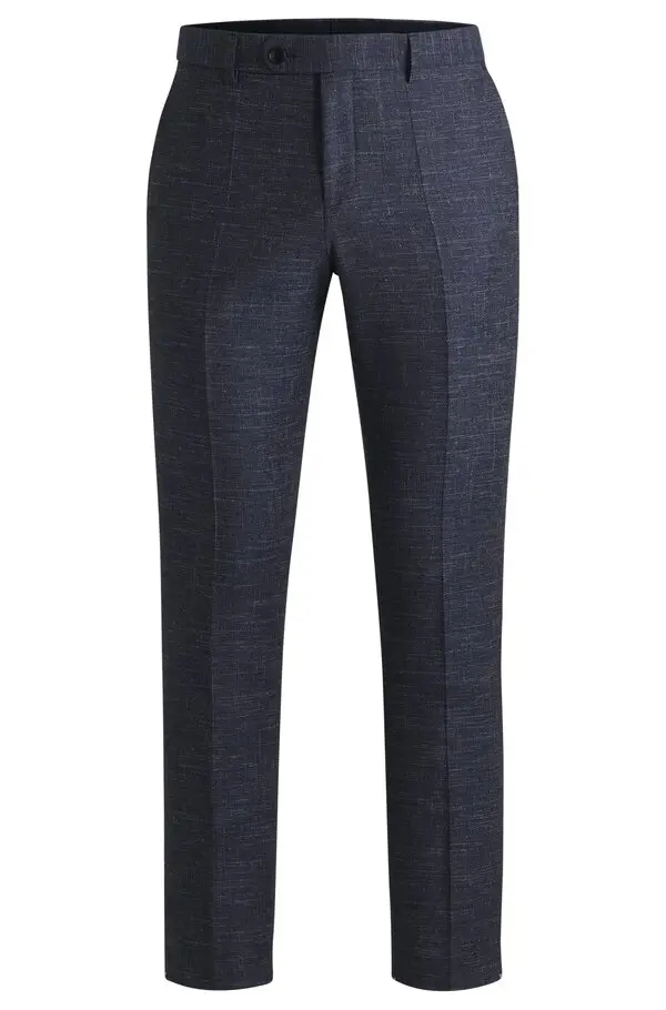 BOSS Slim-fit Trousers In Patterned Wool - Dark Blue