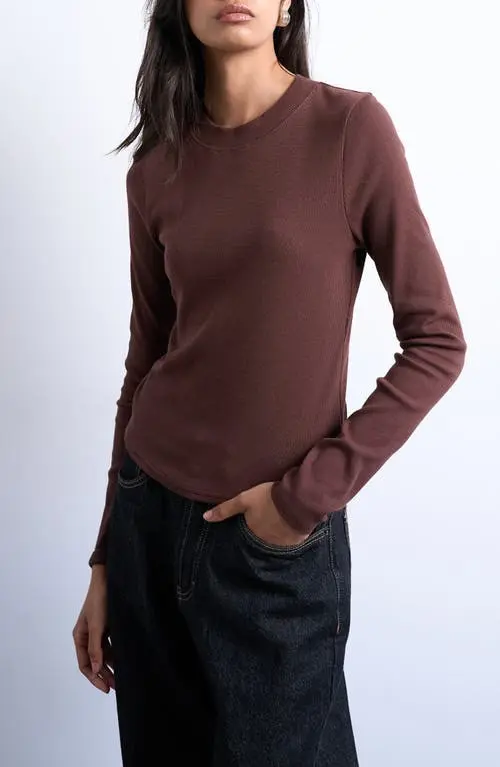 Topshop Long Sleeve Ribbed Top - Brown