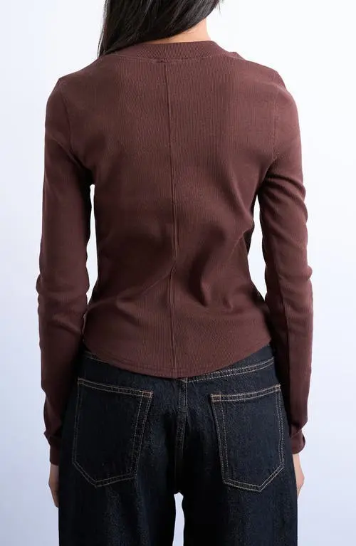 Topshop Long Sleeve Ribbed Top - Brown