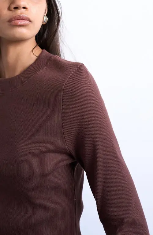 Topshop Long Sleeve Ribbed Top - Brown