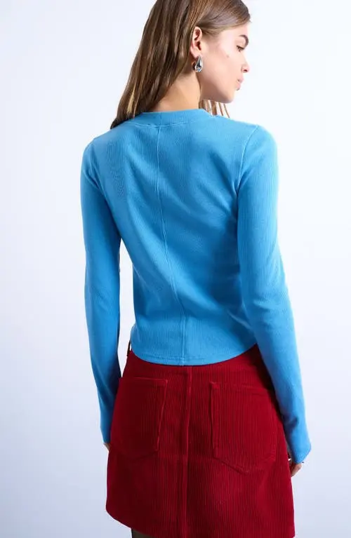 Topshop Long Sleeve Ribbed Top - Medium Blue