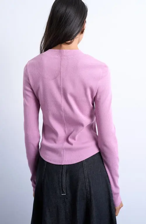 Topshop Long Sleeve Ribbed Top - Pink