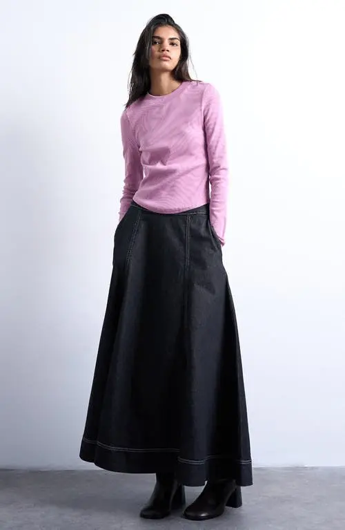 Topshop Long Sleeve Ribbed Top - Pink