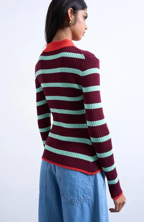 Topshop Stripe Long Sleeve Rib Polo