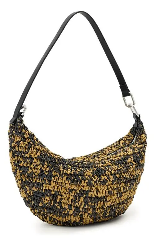 ALLSAINTS Micro Luna Raffia Shoulder Bag - Biscuit/black