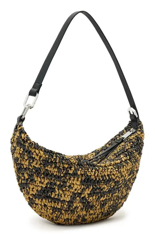ALLSAINTS Micro Luna Raffia Shoulder Bag - Biscuit/black