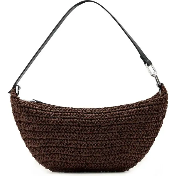 ALLSAINTS Micro Luna Raffia Shoulder Bag - Cognac Brown