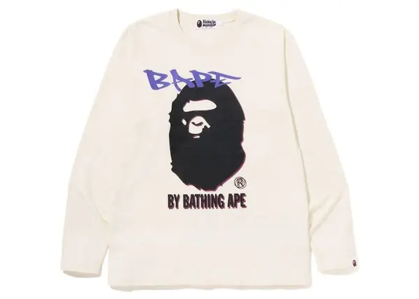 A BATHING APE Double Print Long Sleeve Tee Shirt - Ivory