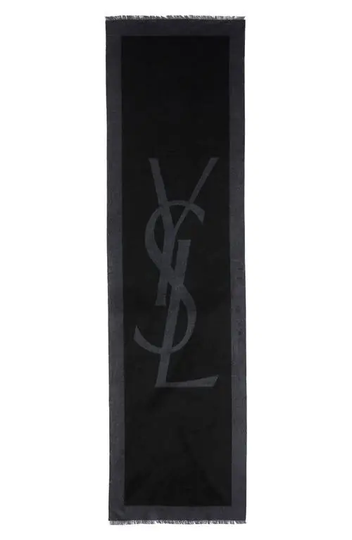 Saint Laurent Cassandre Silk Scarf - Black/dark Grey