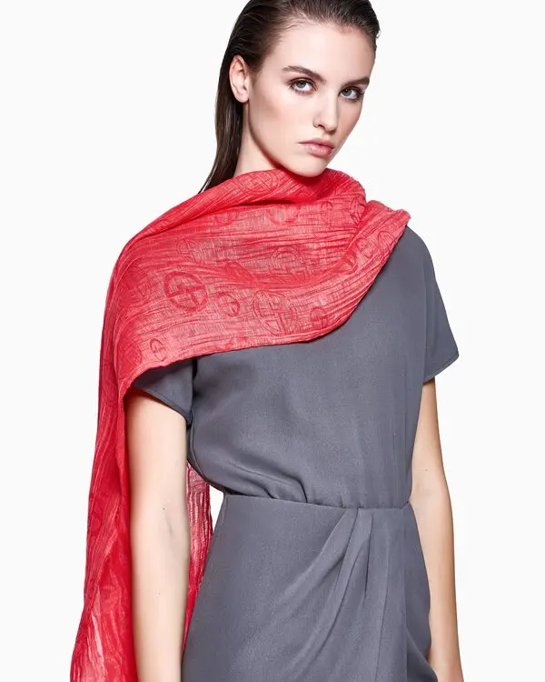 Giorgio Armani Froissé Jacquard Silk Stole - Red