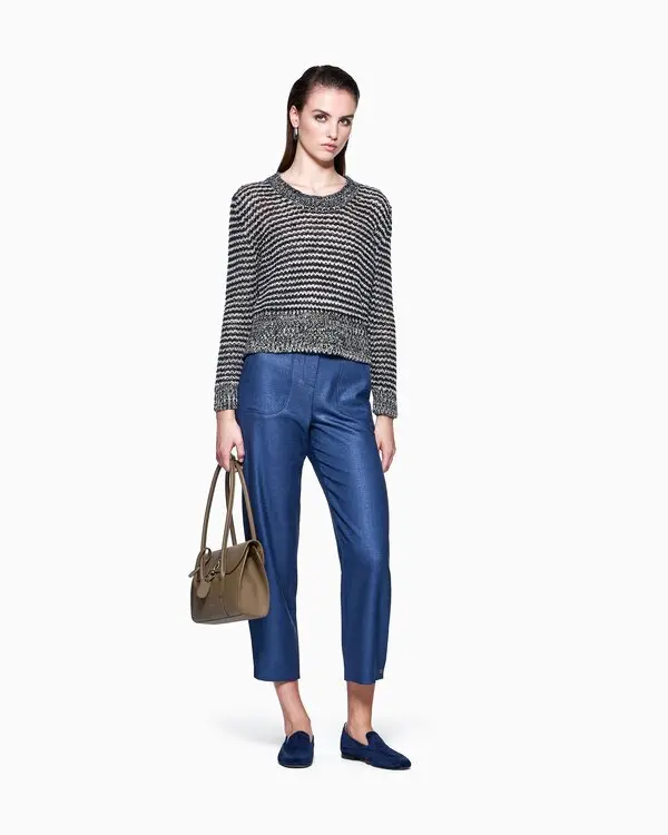 Giorgio Armani Linen-blend Crew-neck Jumper - Blue
