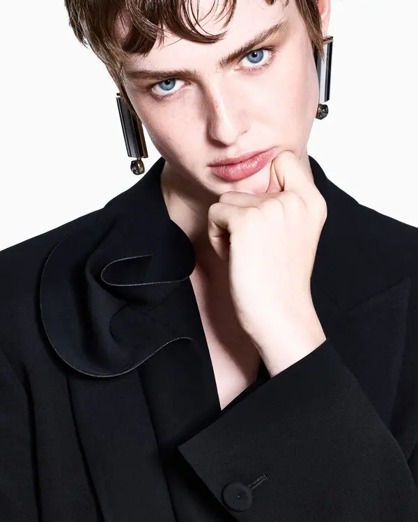 Giorgio Armani Double-breasted Silk Cady Jacket With Rose Detail